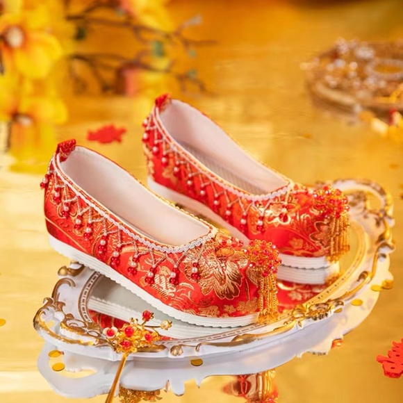 Shoes | Embroidered Wedding Shoes Red Hidden Heels Shoes Chinese ...